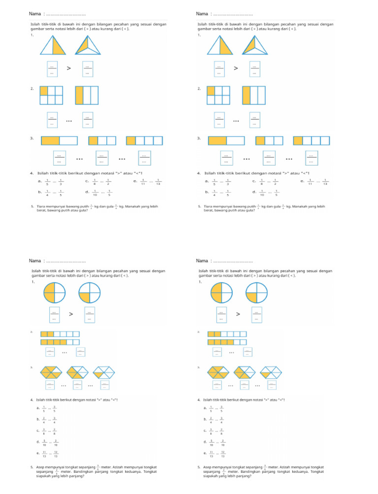 Soal Membandingkan Pecahan | PDF