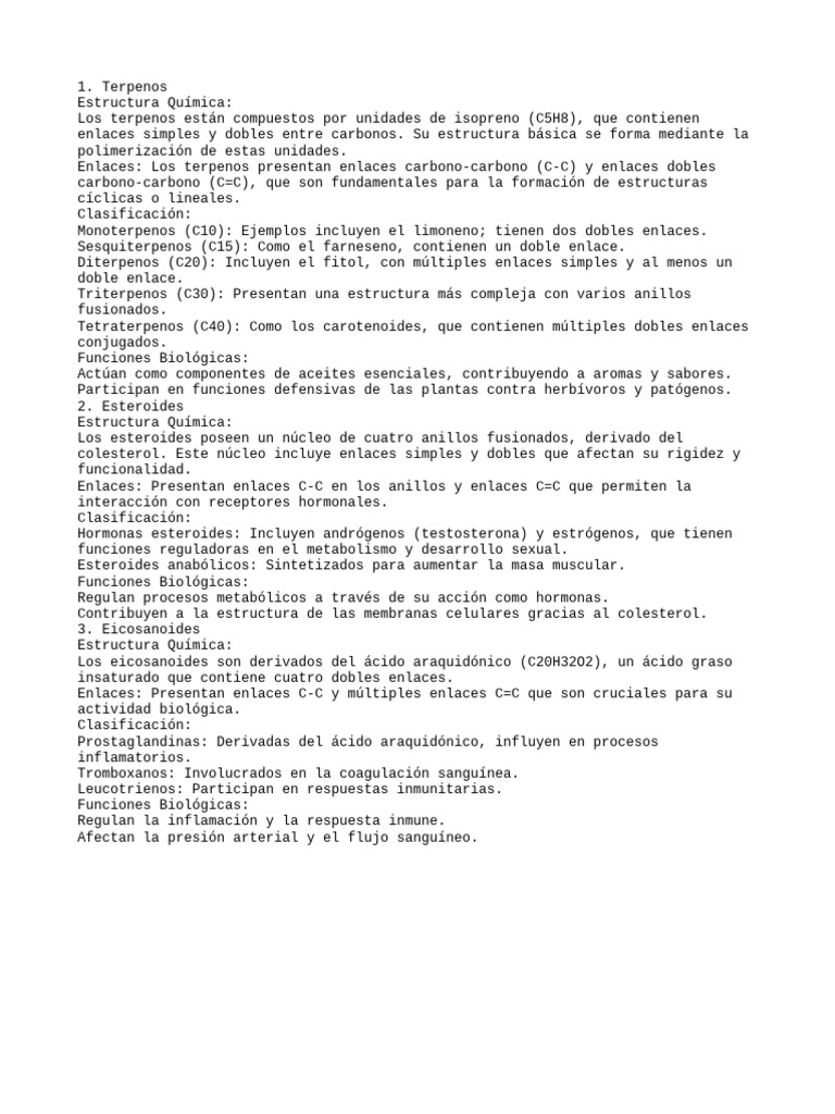 Compuestos Orgánicos Terpenos Esteroides Y Eicosanoides 1 Pdf