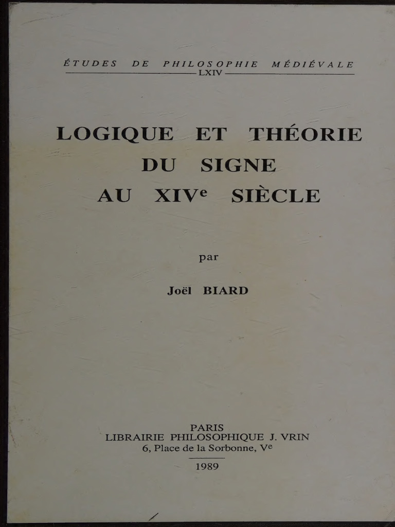 Logique Et Théorie Du Signe Au XIVe Siécle (Vrin) | PDF