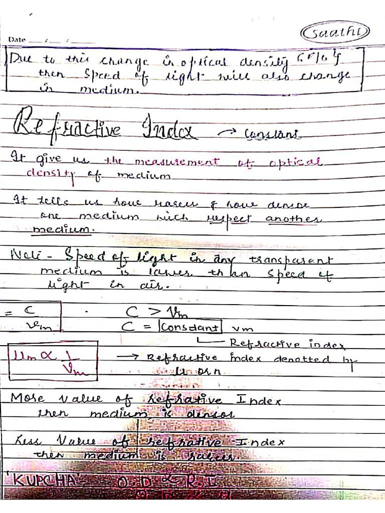 Refractive Index Notes | PDF