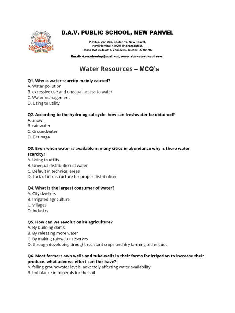 Water Resources – MCQ’s | PDF