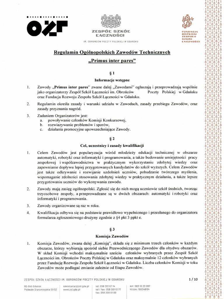 2 Zal 1 Regulamin | PDF