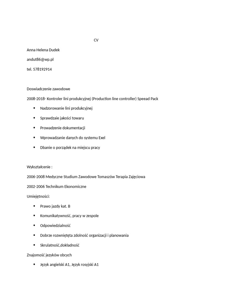 Anna Dudek CV | PDF