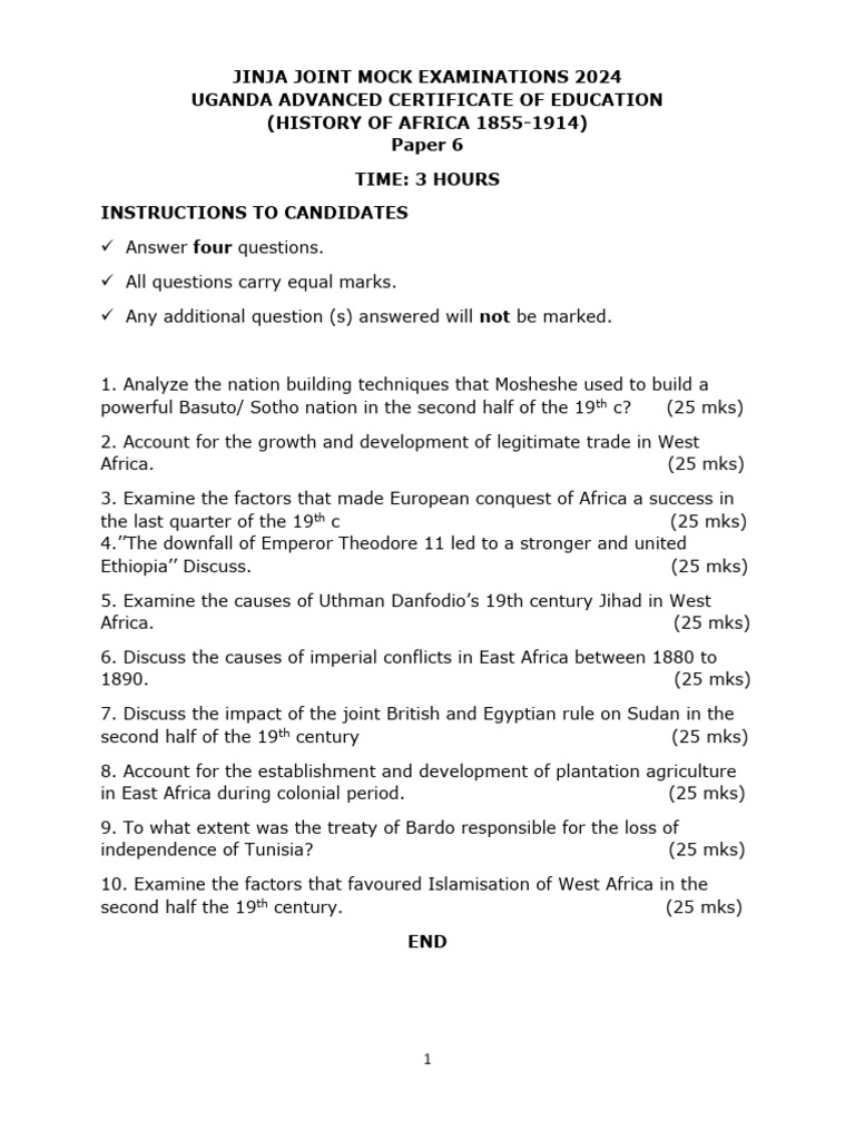 JINJA JOINT MOCK EXAMINATIONS 2024-The Guide | PDF | Sudan | Politics