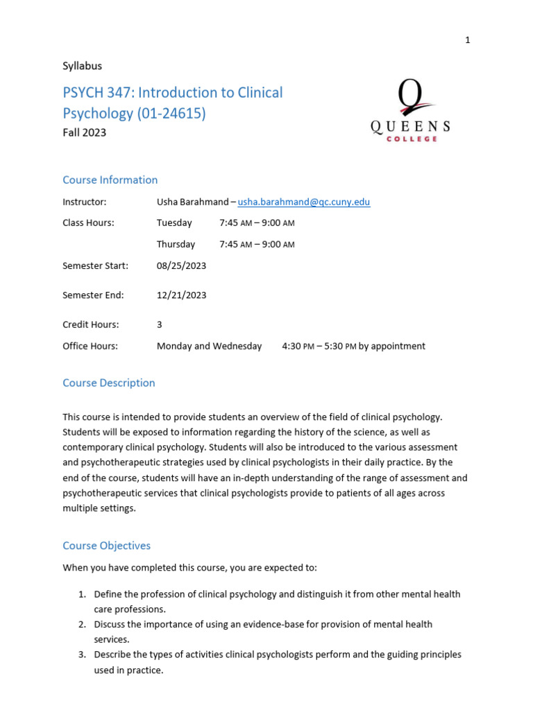 347 Psych Syllabus Dr. Barahmand | PDF