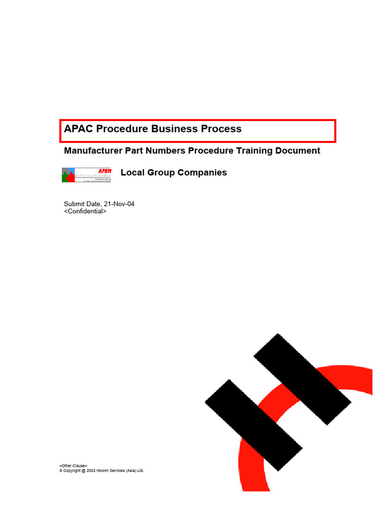 APAC Procedure Business Process: Manufacturer Part Numbers Procedure ...