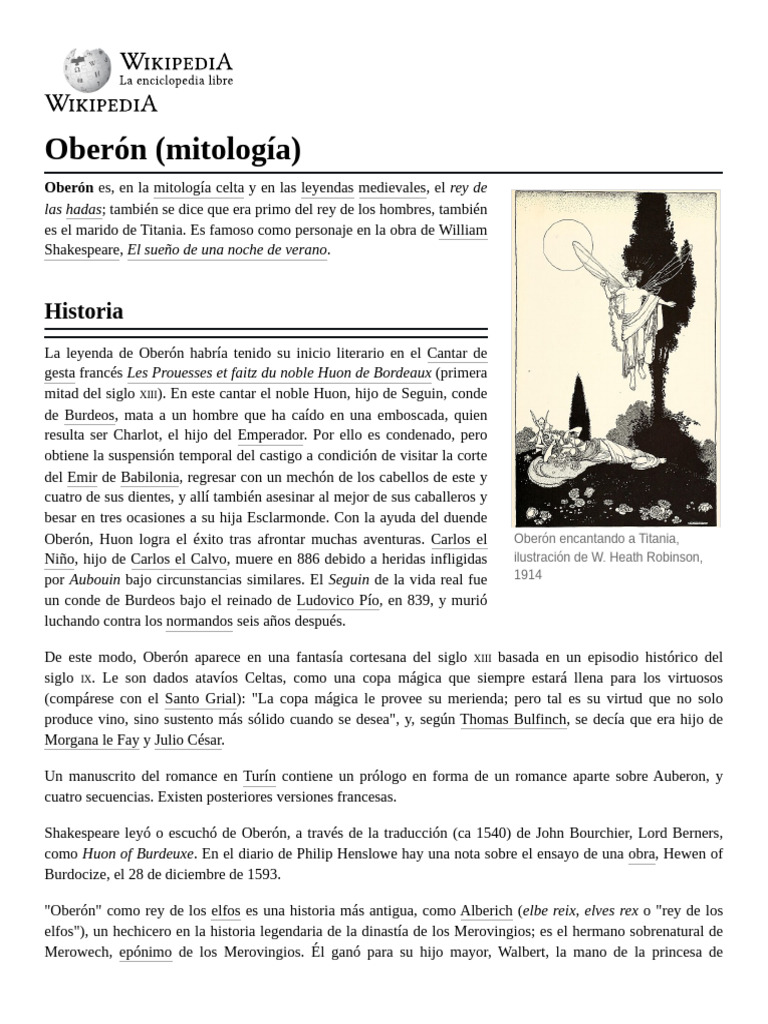 Oberón (Mitología) - Wikipedia, La Enciclopedia Libre | PDF