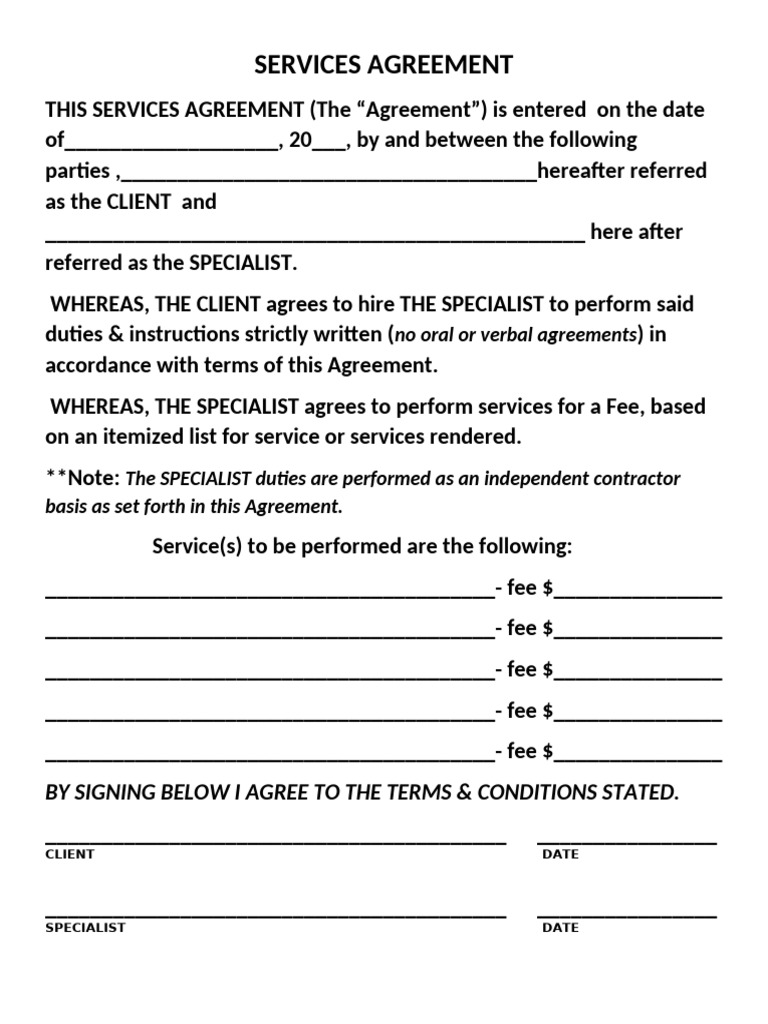 CONTRACT Specialist Services Rendered | PDF