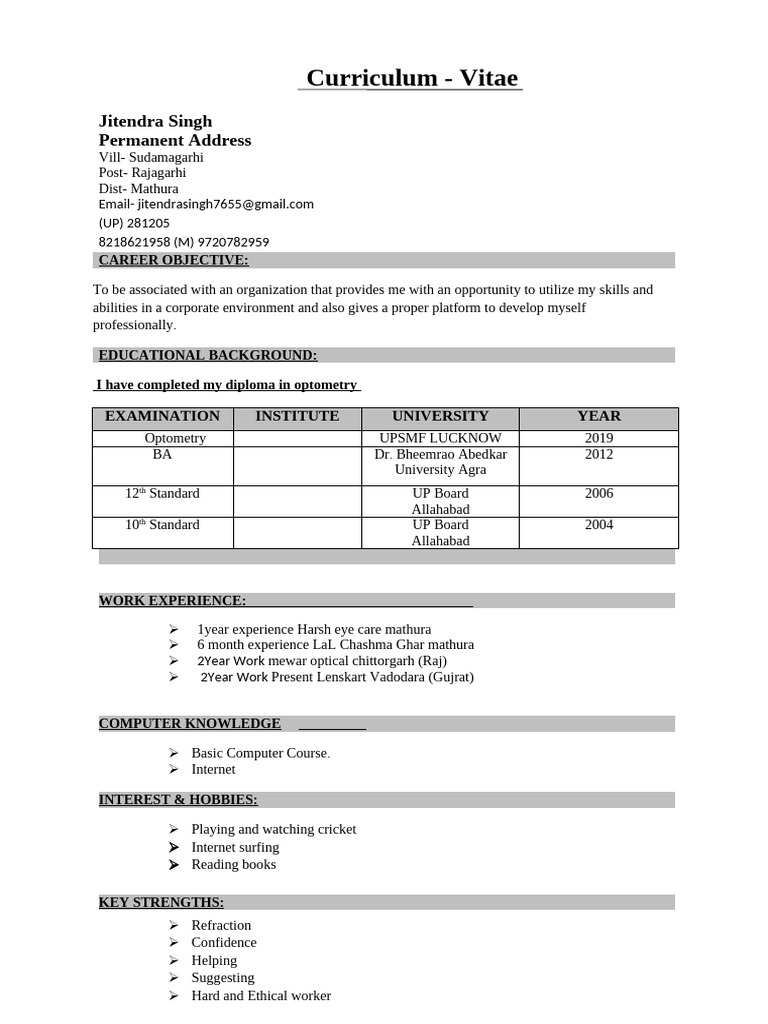 Jitendra Singh CV | PDF