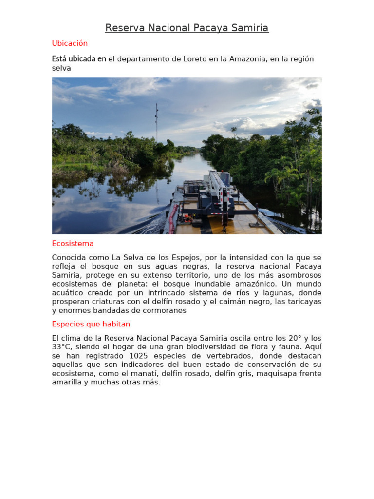 Reserva Nacional Pacaya Samiria | PDF