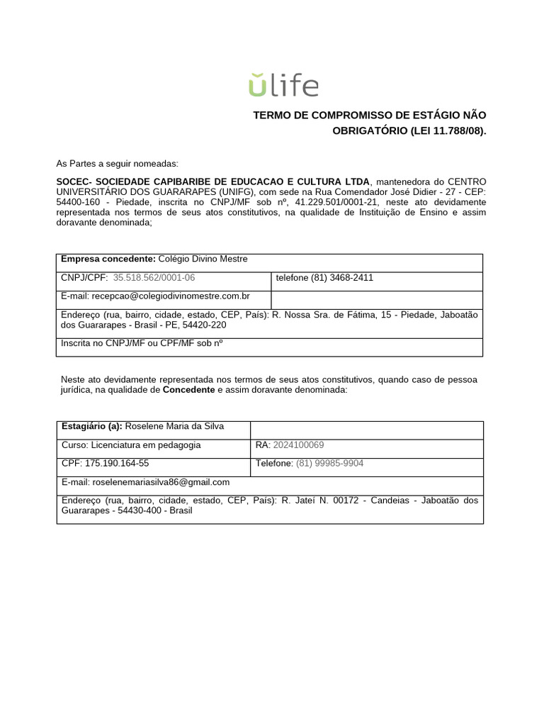 Documentos Novo Estagio | PDF