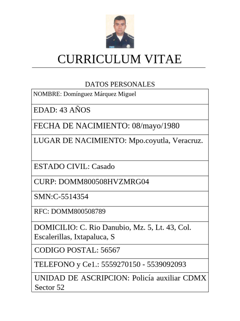 Curriculum Vitae: FECHA DE NACIMIENTO: 08/mayo/1980 | PDF