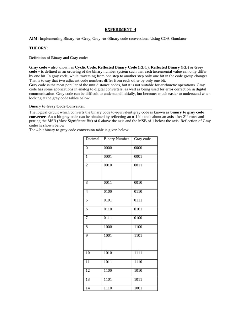 Experiment 4 - Binary To Gray | PDF