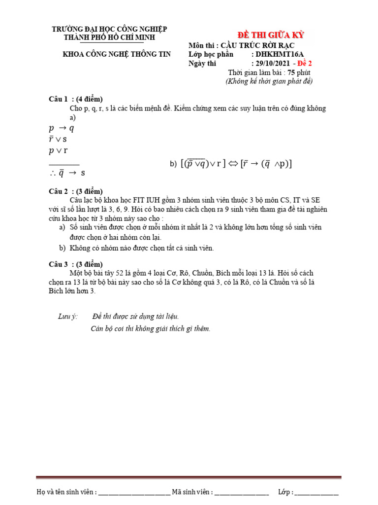 De Thi GK2-CTRR-DHKHMT16A | PDF