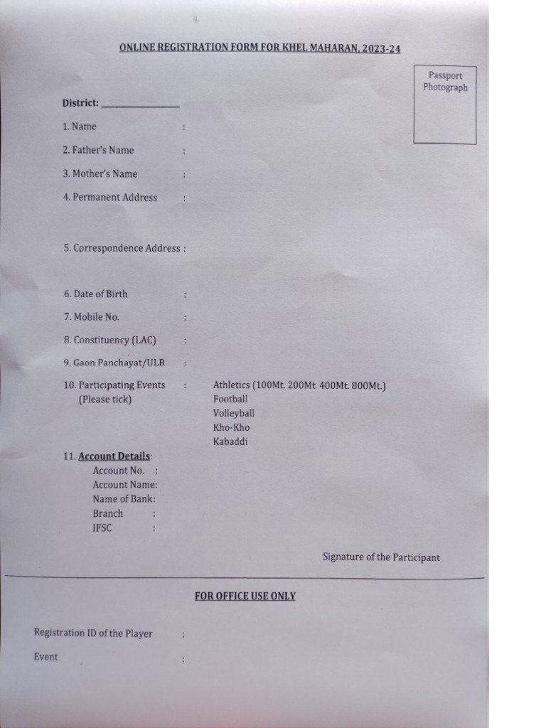 Khel Maharan Registration Format | PDF