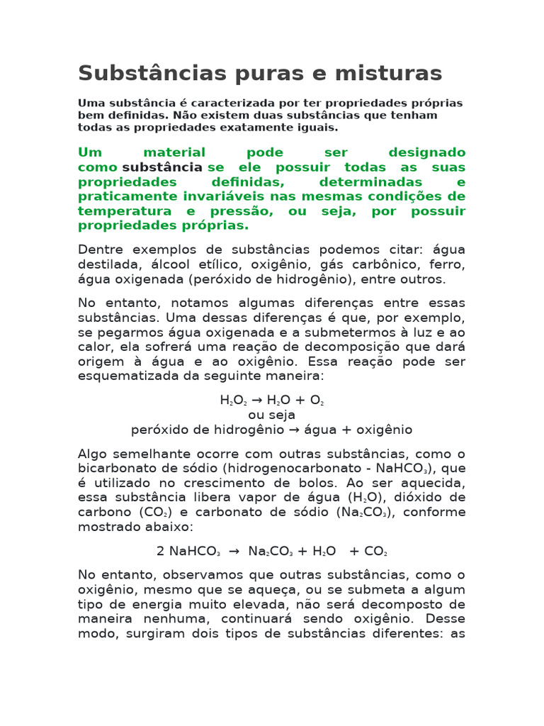 Substâncias Puras e Misturas | PDF