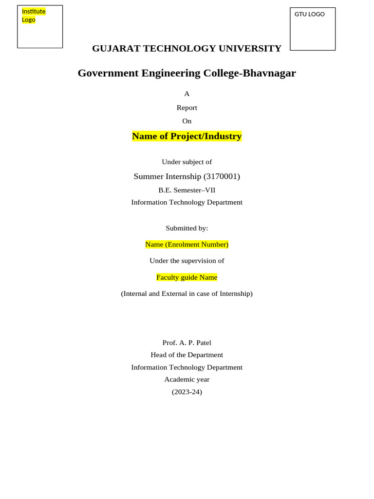 GTU Summer Internship Report Format | PDF | Paragraph | Computers