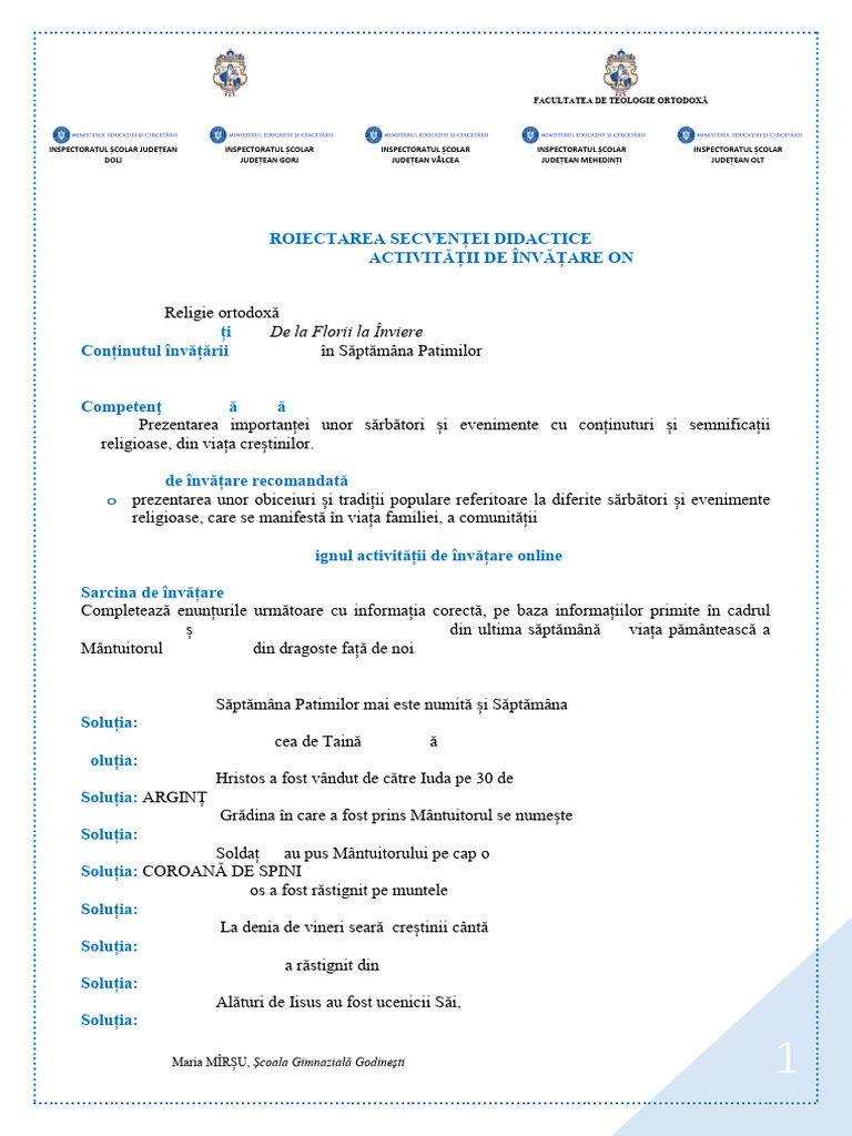 COMINUTUL 1. CU HRISTOS IN SAPTAMANA PATIMILOR Gaseste Cuvantul | PDF