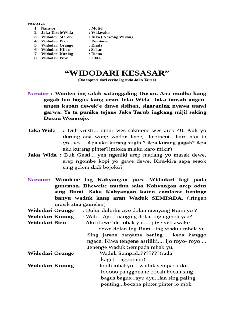Naskah Drama BJW Widodari Kesasar | PDF