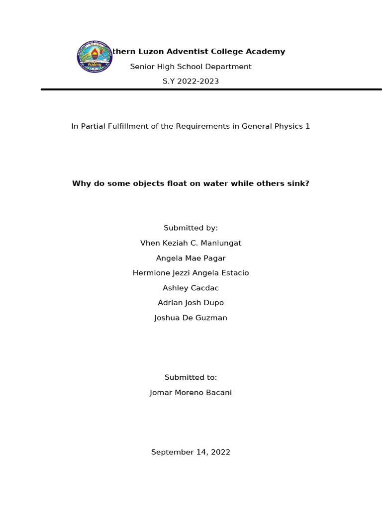 Why Do Some Objects Float On Water While Others Sink | PDF