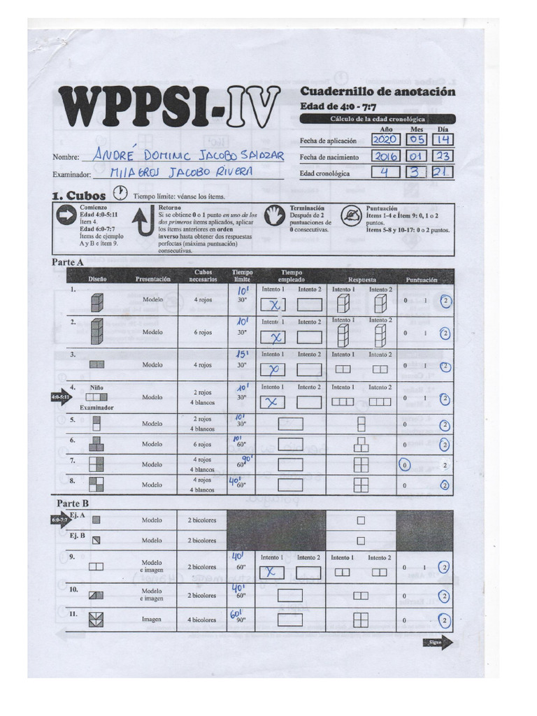 4 Años (WPPSI IV) | PDF