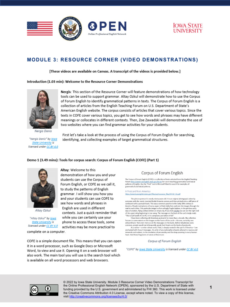 ET Module 3 - Resource Corner - Video Demonstrations - Transcript | PDF