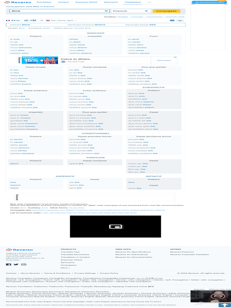 Conjugation Être Conjugate Verb Être French Reverso Conjugator | PDF