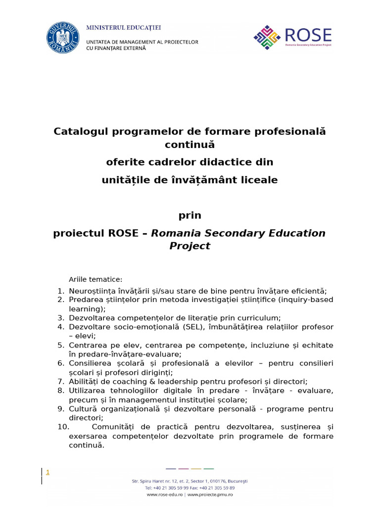 Catalog Programe Formare - ROSE Sept 2023 | PDF