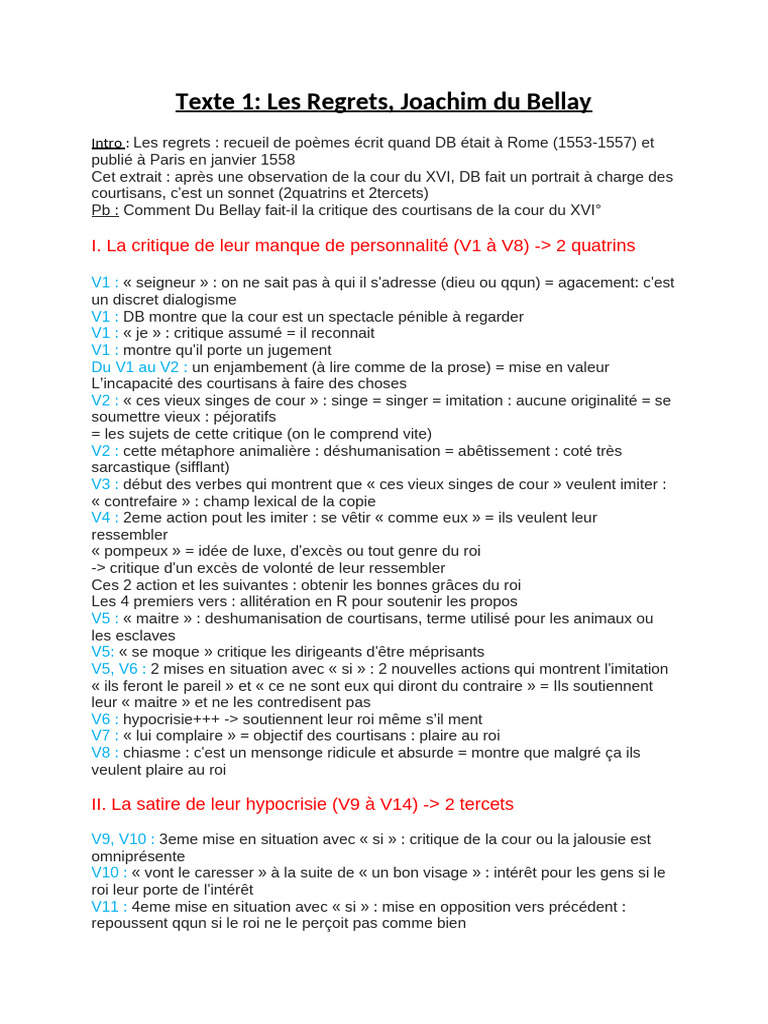 Texte 4 Les Regrets | PDF