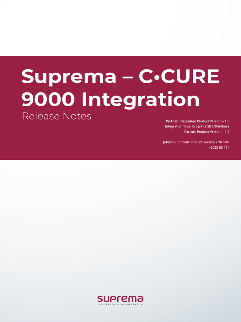 (RN) Suprema - CCURE Integration - ReleaseNotes - 1.0 - EN - 230427.0 | PDF
