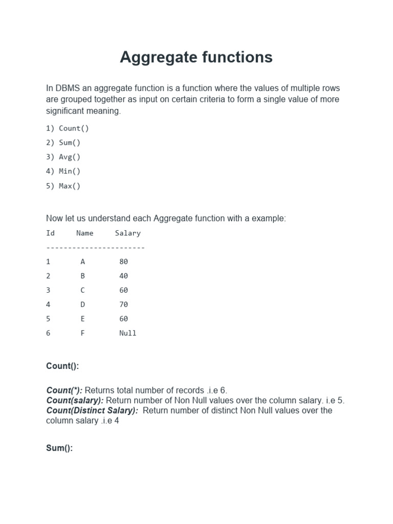 00 Aggregate Functions All 00 | PDF
