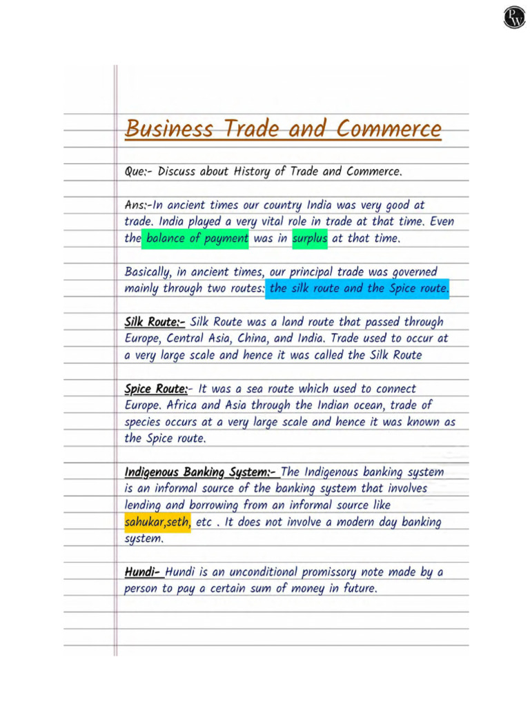 Business, Trade and Commerce - Handwritten Notes | PDF