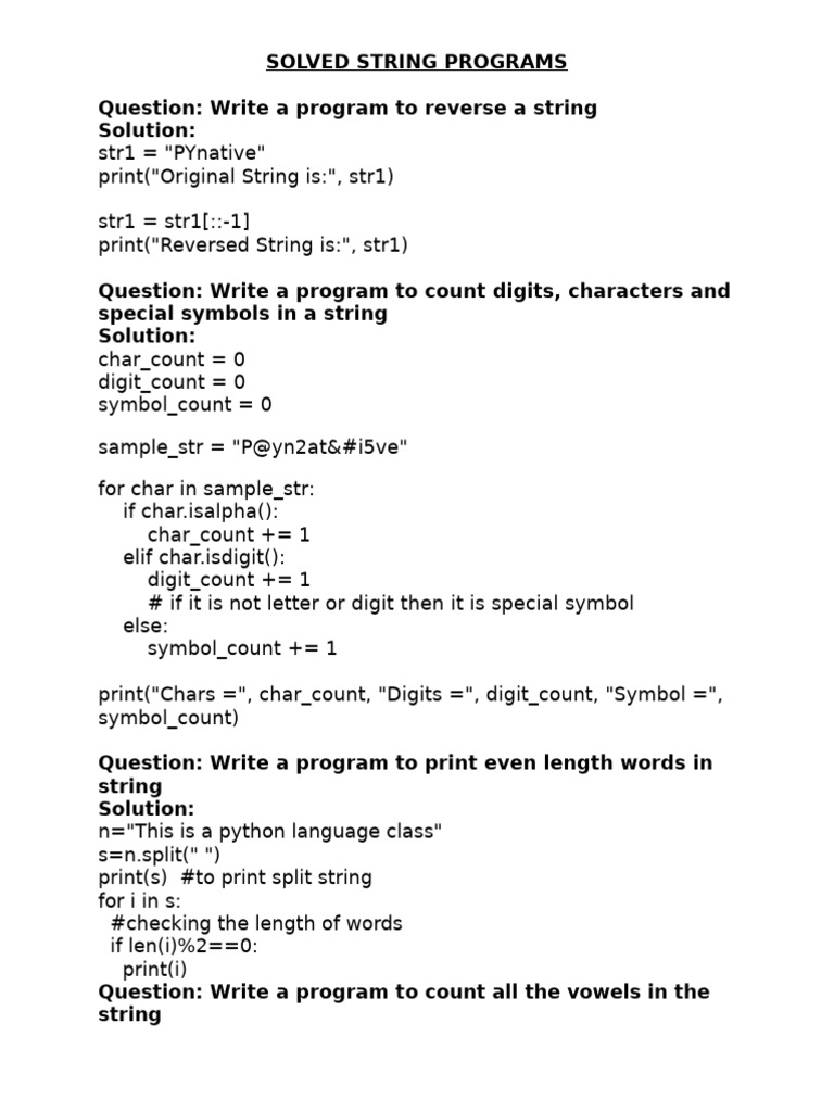 String Solved Programs | PDF String Solved Programs | PDF