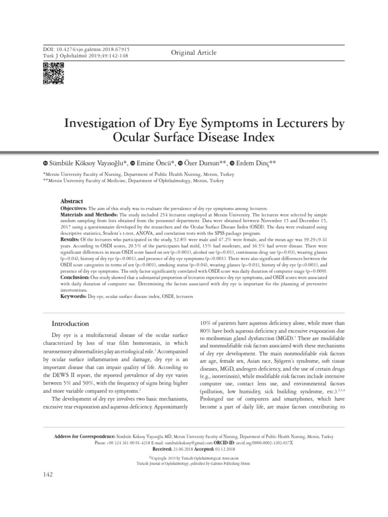 Investigation of Dry Eye Symptoms in Lecturers by | PDF
