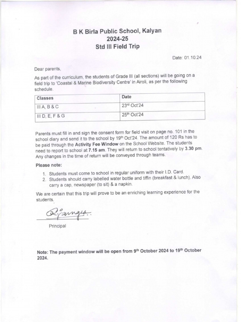 Std III Field Trip 2024 25 | PDF