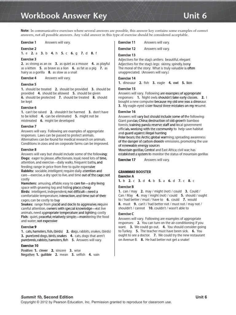 Summit 1b Workbook Answer Key | PDF
