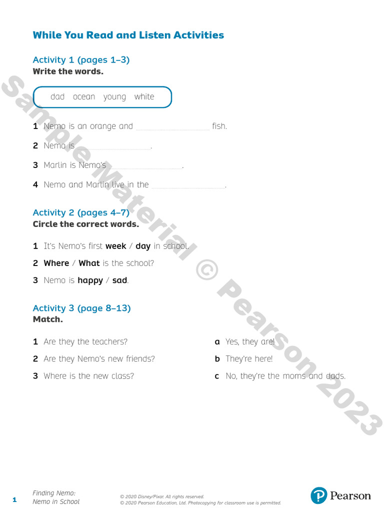 Nemo in School L1 - Activity Worksheets | PDF