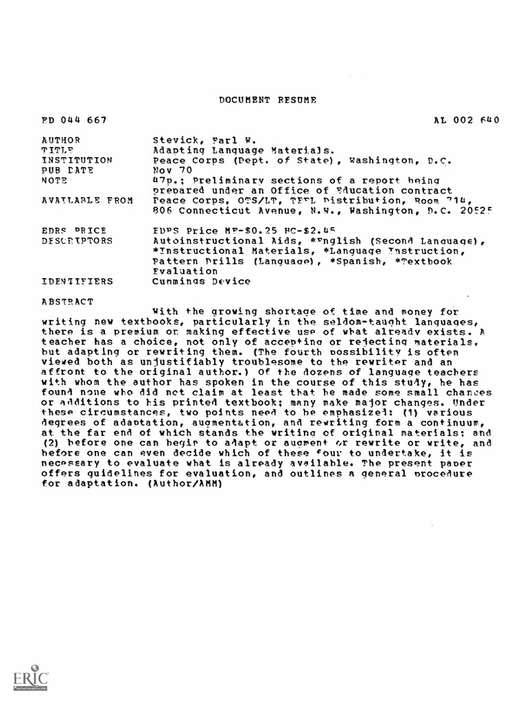 Stevik Adapting Materials 1970 | PDF | Stress (Linguistics) | English ...
