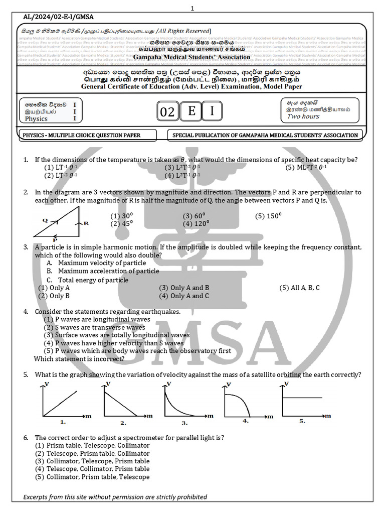 Final Physics MCQ | PDF