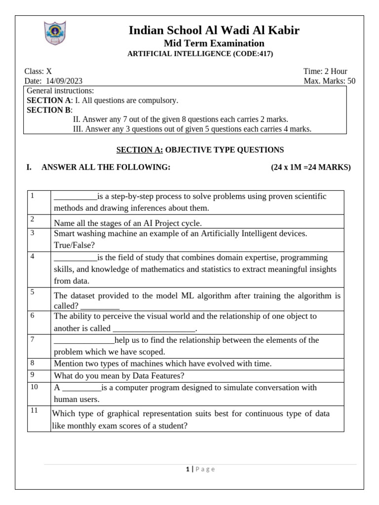 Midterm QP Final Class 10 | PDF