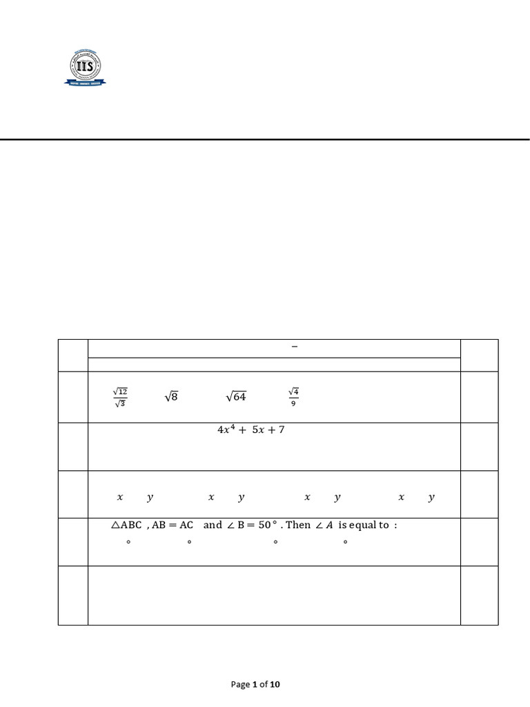 CLASS 9 - SET A -TERM 1 -MATHS QP -OCT 2022 | PDF