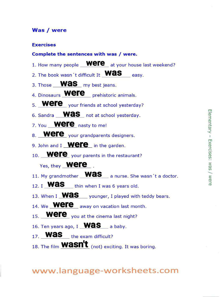 Was-Were Exercises | PDF
