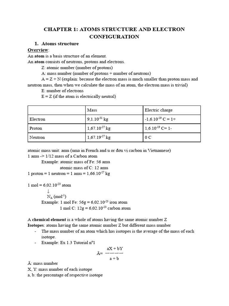 Chapter 1 - Atoms Structure and Electron Configuration | PDF