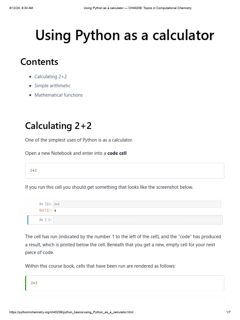 Using Python as a calculator — CH40208_ Topics in Computational ... Using Python as a calculator — CH40208_ Topics in Computational ...