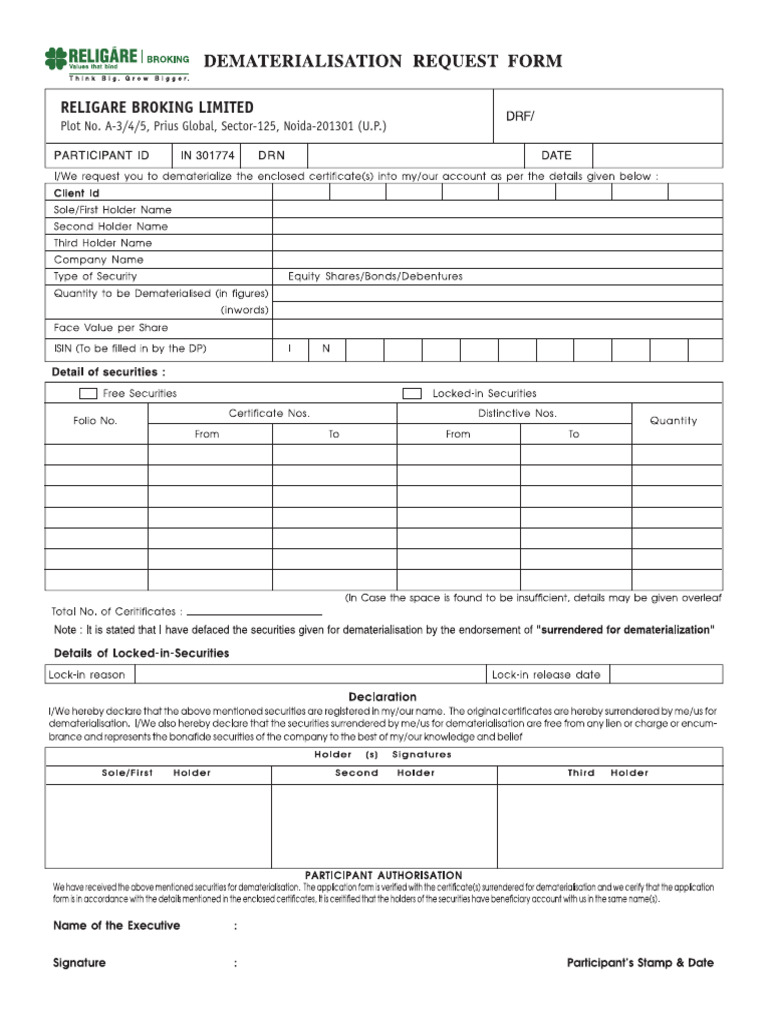 Religare DRF Form | PDF