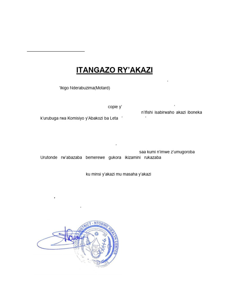 Itangazo Ry'Akazi | PDF