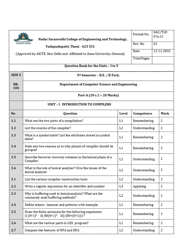 Compiler QB 2023 | PDF