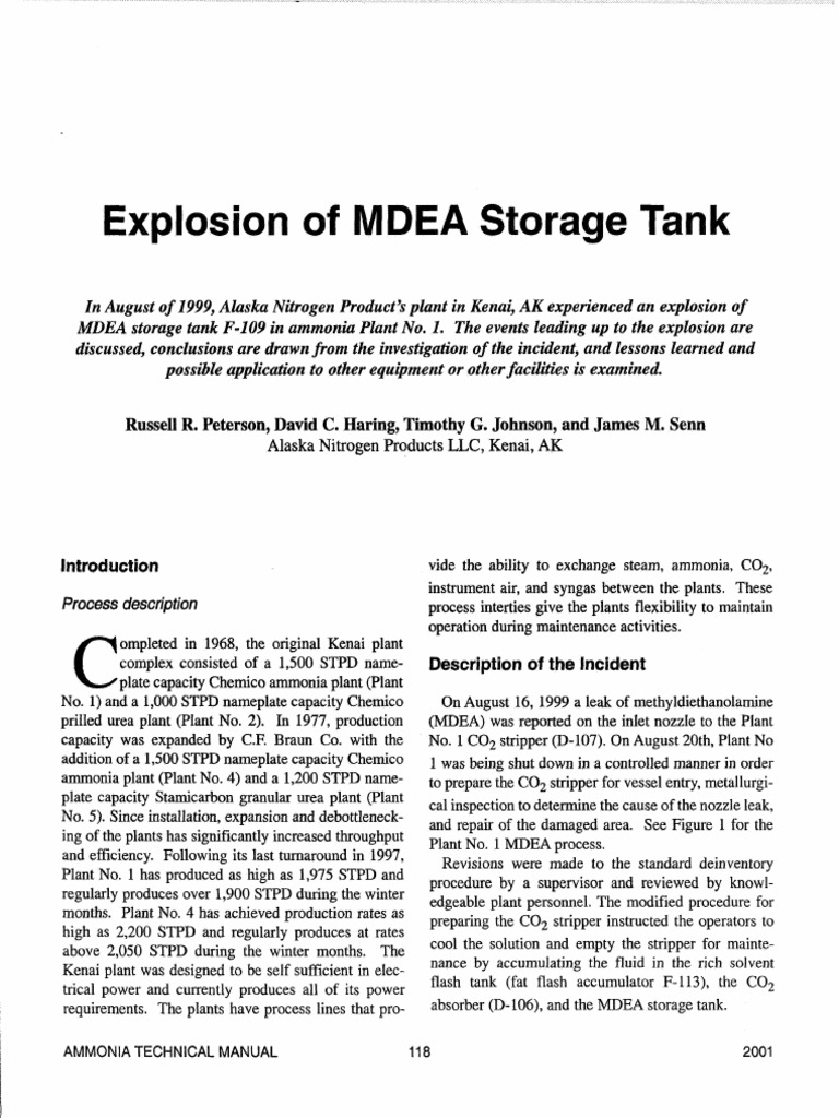 Aiche-41-010 - Explosion of MDEA Tank | PDF | Pump | Valve
