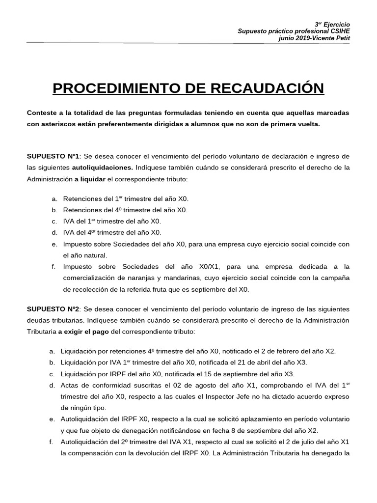 Procedimiento de Recaudación 1 Vuelta Junio 2019 | PDF