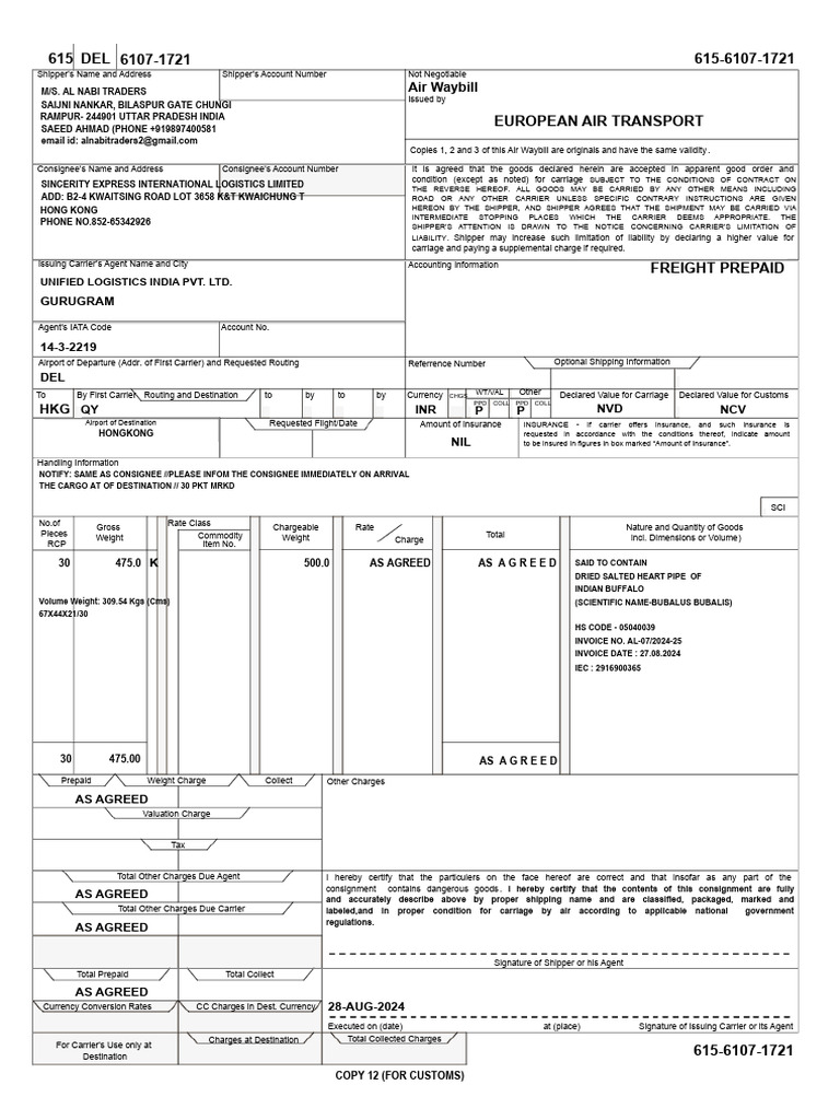 Airway Bill Copy Format | PDF